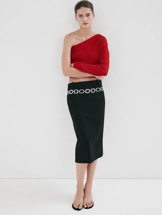 Mango Pull-over maille asym&eacute;trique rouge - Femme - XXS - MANGO