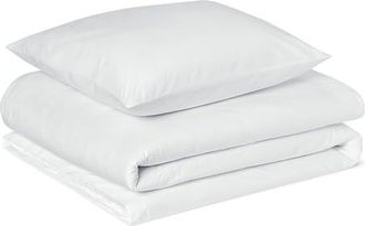Amazon Basics Parure de Lit 1 Personne 2 Pi&egrave;ces en Coton Bio Doux, Housse de Couette 135 x 200 cm et 1 Taie doreiller 65 x 65 cm, Blanc