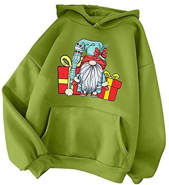 Generic Sweat &agrave; capuche de No&euml;l &agrave; manches longues avec poche et col rond pour femme, Vert, M