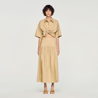 Sandro Jupe longue en coton strass&eacute;e