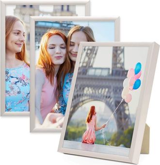 Photolini Alu-Bilderrahmen 15x20 cm Silber schmal, 3er Set Metall-Rahmen aus Aluminium, bruchsicheres Acrylglas, zum Aufhängen & Aufstellen, extra Zubehör, mode