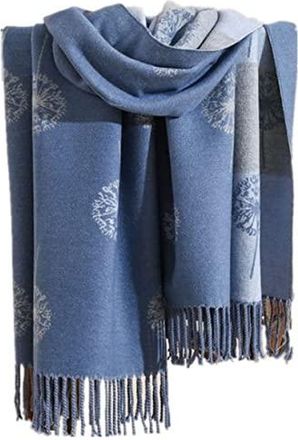GFM Châle très doux en texture cachemire pour lautomne et lhiver - Pissenlit - Dlshl-Bleu Foncé