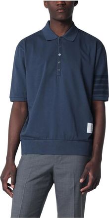 Thom Browne Homme, Tops, Bleu, Taille: XL Short Sleeve Rib Cuff Polo