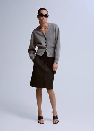 Mango Cardigan maille col V gris chin&eacute; moyen - Femme - XS - MANGO