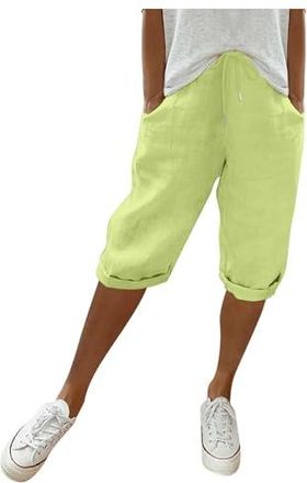 Generic Short Lin Coton Femme &Eacute;t&eacute; Chic Large Fluide Shorts et Bermudas Habill&eacute; Femmes Grande Taille &Eacute;lastique avec Poches Confortable Ample Mode Casual Sport 