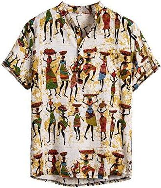 Generic Chemise hawa&iuml;enne &agrave; manches courtes pour homme - Coupe droite - Style d&eacute;contract&eacute; - Pour l&eacute;t&eacute;, la plage, les vacances, jaune, XXL