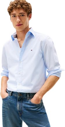 Tommy Hilfiger Men CORE Hairline POPLIN RF Shirt MW0MW41399 L/S Shirt, Blue, S, Blau (Sweet Blue/Stripe), S