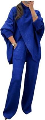 Generic Damen-Zweiteiler: Oversize-Pullover & Hose, Winter-Set f&uuml;r Damen, Loungewear-Set (Blue,Grand)
