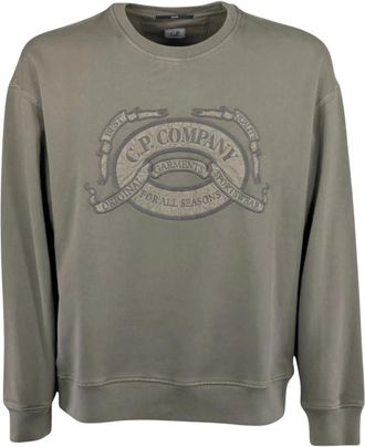 C.P. Company C.p. Company, Homme, Sweatshirts et sweats &agrave; capuche, Gris, Taille: M Diagonal Fleece Boxy Logo Crewneck SweaT-shirt