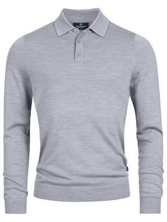 Kronstadt KSJohannes Polo tricot&eacute; en laine m&eacute;rinos pour homme 100 % laine m&eacute;rinos avec col polo | Pull en tricot fin pour homme, Lt Grey Mix, M