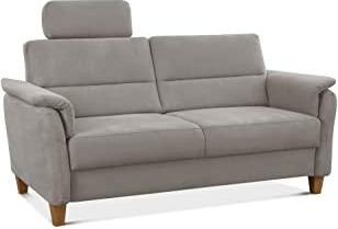 Cavadore 3er-Sofa Palera mit Federkern / Kompakte Dreisitzer-Couch im Landhaus-Stil / inkl. 1 Kopfstütze / 179 x 89 x 89 / Mikrofaser, Hellgrau