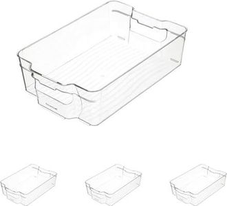 KitchenCraft KC BLUE Bac de Rangement en Plastique, 31.5 x 21 x 9 cm, Transparent (Lot de 4)