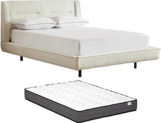 Vente-Unique Bett 160 x 200 cm - Boucl&eacute;-Stoff - Beige + Matratze - ISYDE