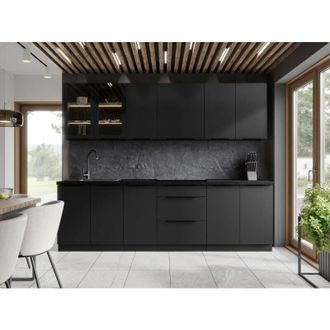 Furnix K&uuml;chenm&ouml;bel Set Direnza 260 cm mit H&auml;ngeschr&auml;nken Mattschwarz - Furnix