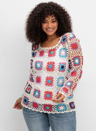 Sheego Strickpullover Strickpullover Langarm im Crochet-Muster