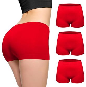 Love my Fashions Lot de 3 boxers taille haute en microfibre pour femme - Sans couture - Extensibles - Couverture compl&egrave;te, Rouge, Large-X-Large