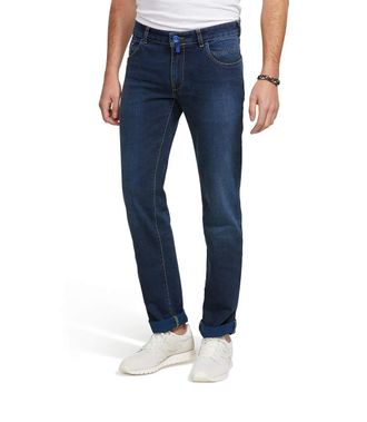 M5 by MEYER Herren Jeans Slim Fit - Five Pocket Denim, schmale Hose im Used Look, Blau, 40W / 30L