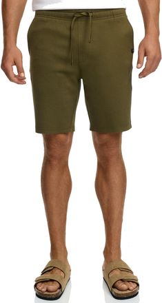 Indicode Herren INCowell Short Chinoshorts mit Tunnelzug | Stoffhose Stretch Shorts | Herrenshorts Kurze Hose M&auml;nner Dark Olive, M