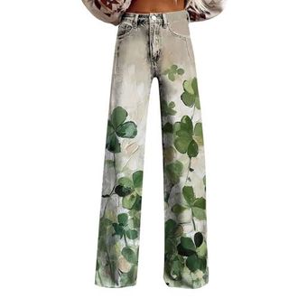 Generico Pantalon Baggy Jeans Femme grande taille Pantalon Jambe Large Travail Jeans L&eacute;ger Large Jambe Pantalon Imprim&eacute; Basic Pantalon Denim de Rue Style Hip H