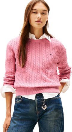 Tommy Jeans Damen Pullover Cable Essential Zopfstrickmuster, Rosa (Mystic Pink), XL