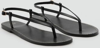 Mango Sandales lani&egrave;re cuir noir - Femme - 35 - MANGO