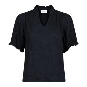 Neo Noir Schwarze Leinenbluse mit R&uuml;schen-Details - - Blouses & Shirts - Damen - Schwarzk - 2XL
