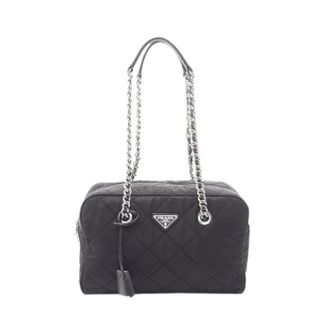 Prada Pre-owned Sac bandouli&egrave;re en nylon Tessuto Impuntu cuir Saffiano - Femme - Pre-owned - Noir - Taille: ONE Size