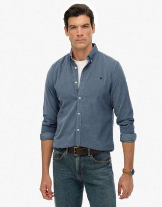 Superdry Chemise classique en velours c&ocirc;tel&eacute; - Bleu temp&ecirc;te
