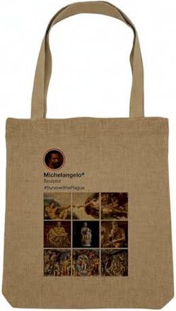 Fabulous Sac Shopping Tote Bag Aspect Lin - Michel-Ange R&eacute;seaux Sociaux Peinture Peintre Vatican - Sac de Courses Toile Epaisse 360g Beige Naturel Cabas Port&eacute; 