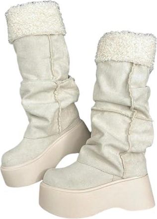 Generic JJDFW Bottes de neige plates pour femme avec doublure en fourrure et doublure en fourrure, beige, 36 1/3 EU