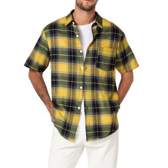 Generic Chemise boutonn&eacute;e &agrave; manches courtes pour homme - Col &agrave; revers - Chemise d&eacute;t&eacute; tendance - L&eacute;ger - Haut de sport infroissable - Coupe classique - Vichy, 