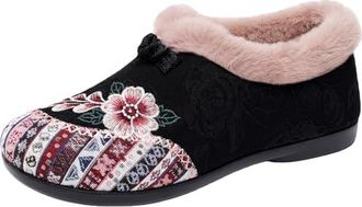 Generic Bottines dhiver chaudes &agrave; motif floral pour femme, doubl&eacute;es de fourrure, chaudes en peluche, semelle souple antid&eacute;rapante, chaussures de tous les jour