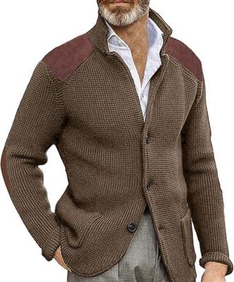 Generic Cardigan pour homme en tricot &eacute;pais, veste tricot&eacute;e &agrave; manches longues, cardigan en tricot torsad&eacute; automne hiver, tricot manteau grande taille, v&ecirc;temen