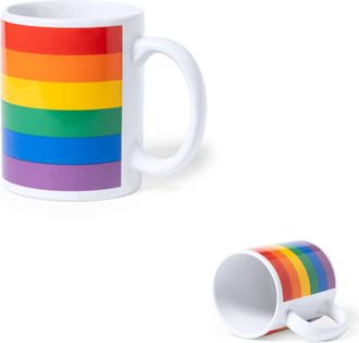 noTrash2003 Keramik Kaffeebecher Kaffeepott Haferl im Regenbogen Design im Doppelpack für Paare LGBT QUEER Rainbow Toleranz Diversity Flagge zeigen