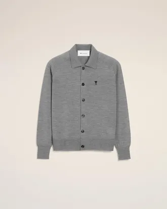 Ami Cardigan Gris Col Chemise Ami De Coeur en Laine Noir - XXL - Homme