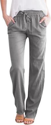Generic Pantalon Fluide Femme &eacute;t&eacute;,Pantalon Long &eacute;lastique en Coton et Lin pour, Couleur Unie, Loisirs de Plage Pants Thermique (Grey, S)