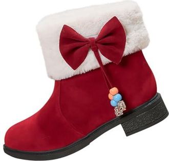 Generic Bottines dhiver chaudes et confortables pour femme - D&eacute;contract&eacute;es - Doubl&eacute;es en polaire - Noeud - Talon bas - Large - Bottes de neige &agrave; enfiler - Pou