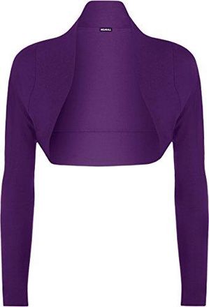 WearAll Boléro Cardigan Recadrée Uni á Manches Longues - Hauts - Femmes - Pourpre - 44-46