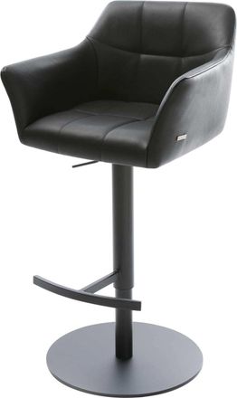 DELIFE Barstuhl Yulo-Flex Drehfu&szlig; h&ouml;henverstellbar Metall Echt-Leder Schwarz