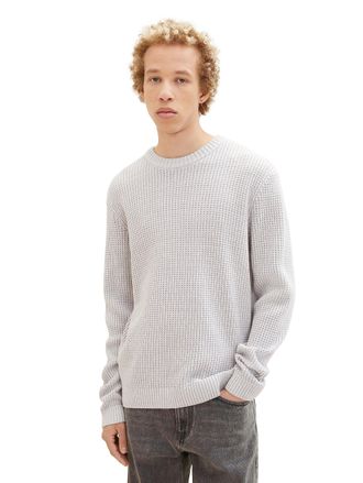 Tom Tailor Herren 1038268 Crew-Neck Strick-Pullover mit Struktur, 15398-Light Stone Grey Melange, XL