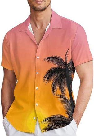 Generic Chemise hawa&iuml;enne d&eacute;contract&eacute;e pour homme boutonn&eacute;e &agrave; manches courtes - Chemise hawa&iuml;enne amusante avec palmier - Graphique - Croisi&egrave;re tropicale - F&ecirc;