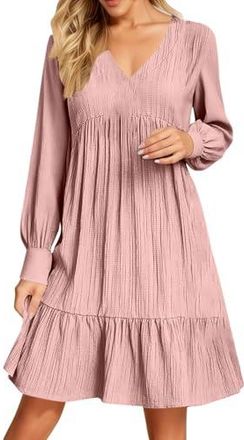Generico Robe d&eacute;t&eacute; l&eacute;g&egrave;re et a&eacute;r&eacute;e pour femme avec effet froiss&eacute; et d&eacute;collet&eacute; en V Coupe ample, pour la plage et le quotidien, Ros&eacute; clair, XX-Large