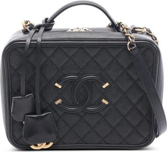 Chanel grand sac &agrave; bandouli&egrave;re CC Caviar Filigree (2018) - Noir