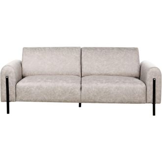 Beliani 3-Sitzer Sofa Hellgrau Lederoptik Verstellbare R&uuml;ckenlehne Schwarze Metallf&uuml;&szlig;e Breite Armlehnen Luftleder Leathaire Modern Wohnzimmer