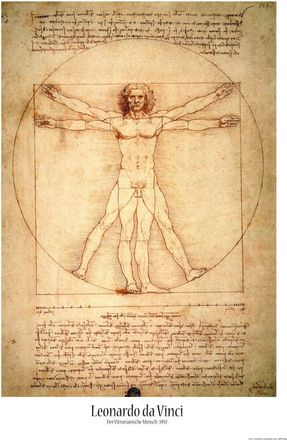 1art1 Leonardo Da Vinci Poster Vitruvianischer Mensch, Circa 1490 Plakat | Bild 91x61 cm