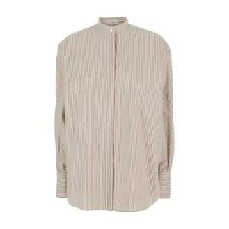 Brunello Cucinelli Femme, Blouses et Chemises, Beige, Taille: 38 FR Chemise Ray&eacute;e