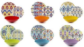 Excelsa Ikat Tellerservice, 18-teilig, Porzellan und Steinzeug, buntes Dekor, für 6 Personen