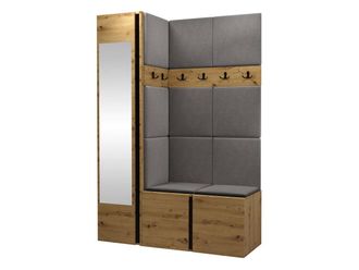 Mirjan24 Garderoben-Set Monati X, Kleiderschrank mit Spiegel, Schuhschrank + 2X Kleiderhakenbrett Gepolstertes Paneel/Wandpaneel, 6 Doppelhaken Flurgarderobe (