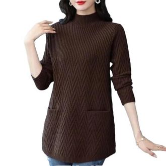 Generic Pull en tricot à manches longues pour femme, café, 3XL