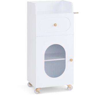 MCombo M Mcombo Friseurwagen mit Rollen & Schubladen, Rollwagen Servierwagen Wei&szlig;, Salon Trolley mit 3 Ablagen & F&ouml;hnhalter, Moderner Arbeitswagen f&uuml;r Bad